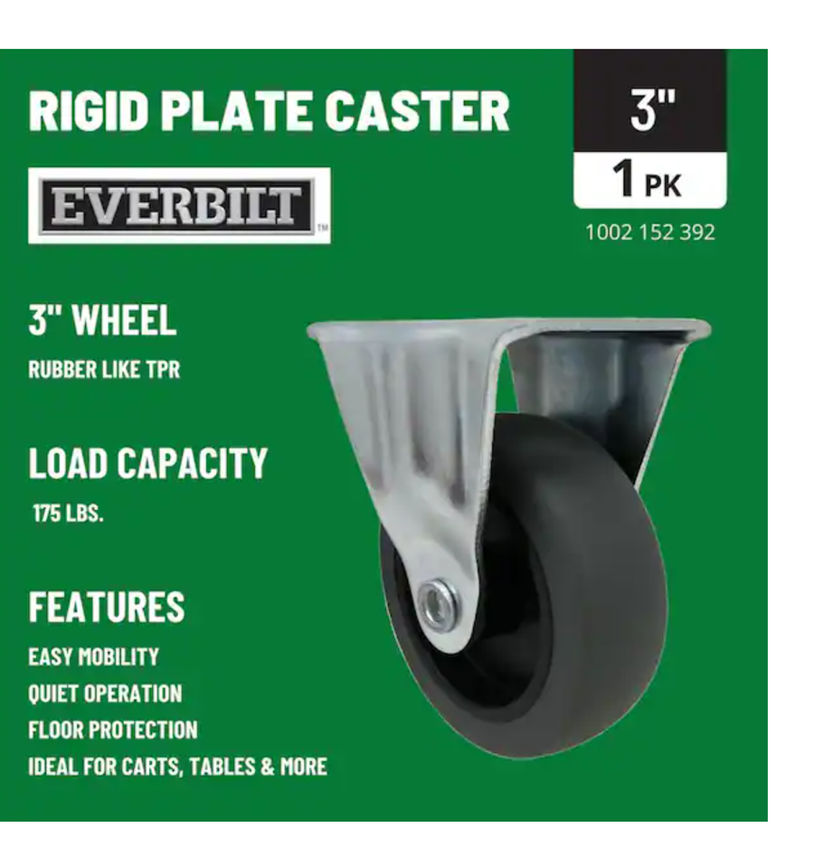 6-Pack 3 inch Gray Rubber Like TPR Rigid Plate Caster Wheel 175 lb ...