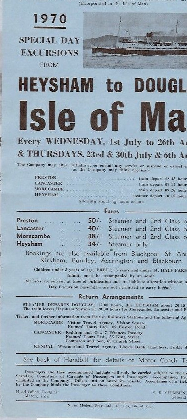 Steam Packet Manxman Irish Sea 1970 handbill Preston Heysham Harbour ...