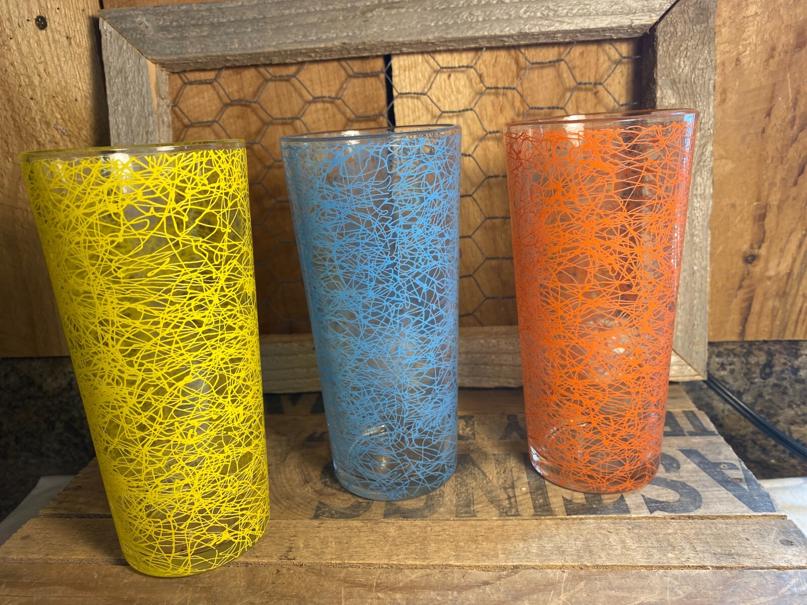 Lot of 3 Vintage Spaghetti String Drinking Glasses | eBay