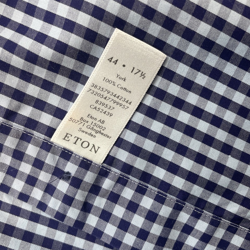 Eton Shirt Men 17.5 44 Contemporary Blue Check Grid Plaid Business ...
