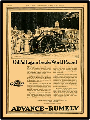 1920 Advance Rumely Oil Pull Tractor NEW Sign 24x30" USA STEEL XL Size ...