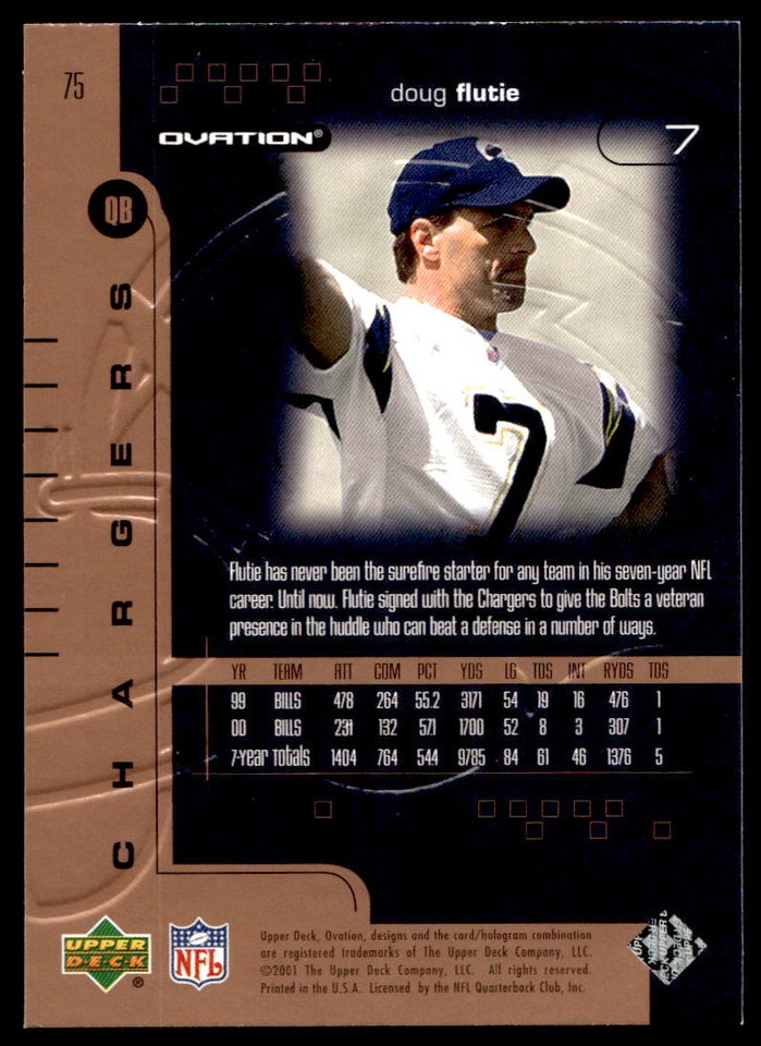 2001 Upper Deck Ovation 75 Doug Flutie San Diego Chargers Football Card ...