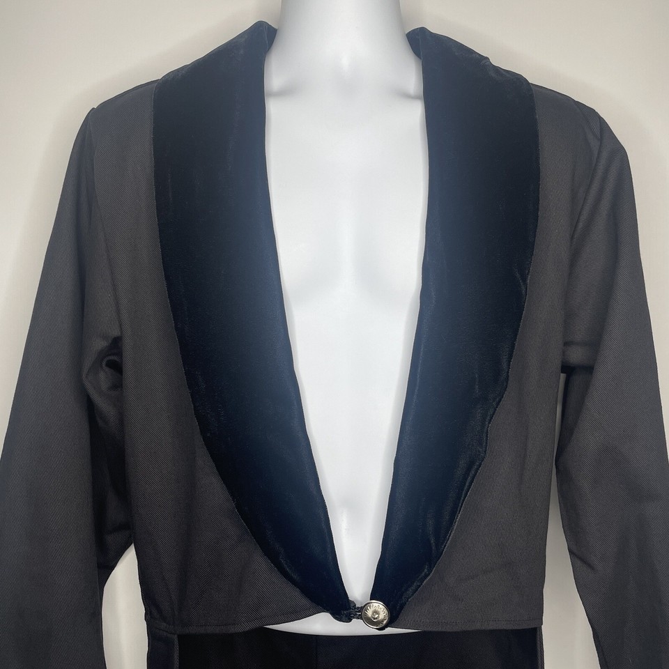 Vintage 90s Red Balls On Fire Black Denim Velvet Tuxedo Tails Jacket ...