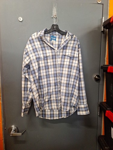 Blue Checker Pattern Wrangle Western Style Longsleeve Button Up Shirt ...