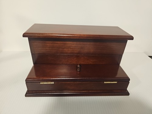 The Bombay Company Wooden Letter Box Desk Organizer Mahogany Hinged Lid ...