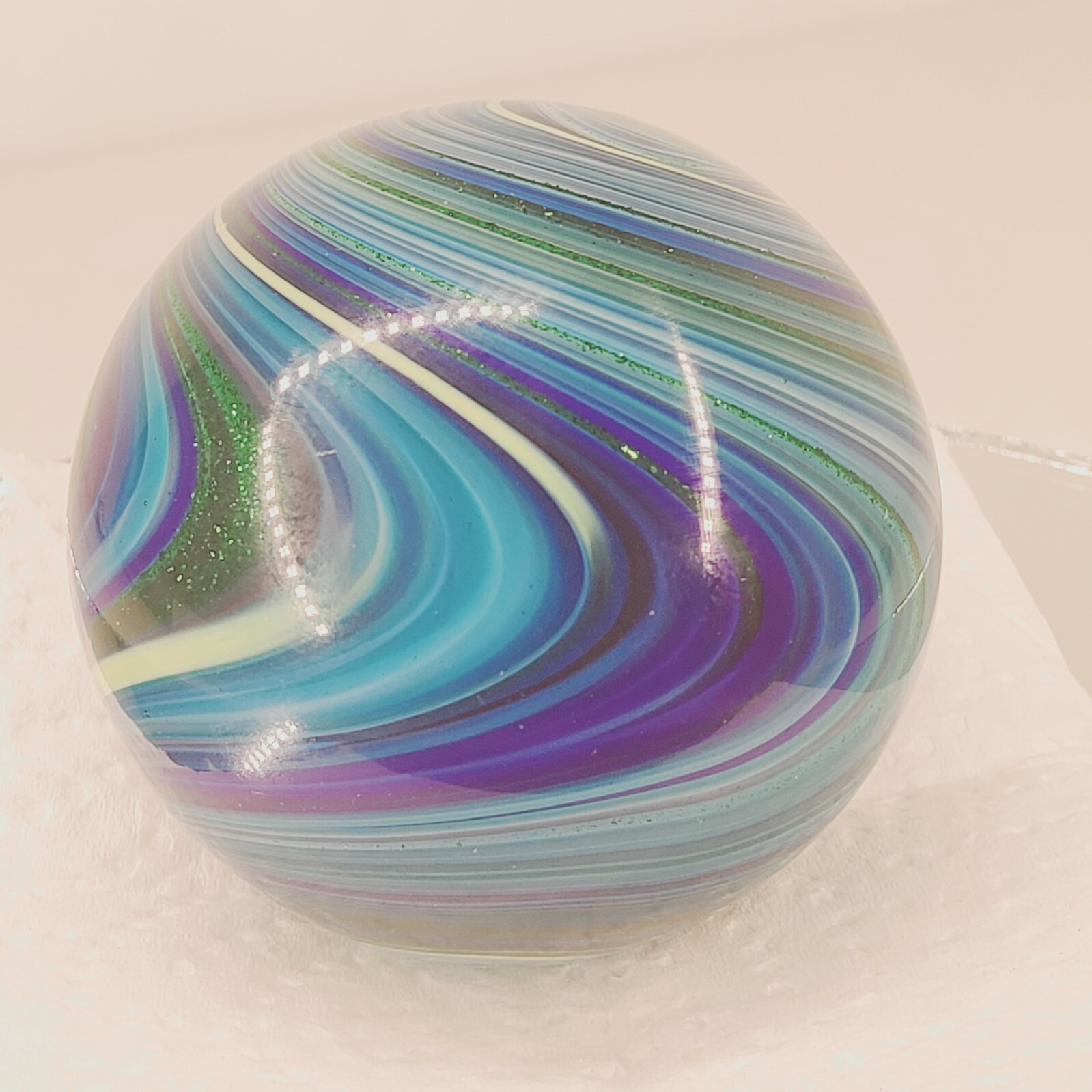 Mark Matthews Glass Marble 1.625 Signed 2009 Blueberry Swirl Green ...