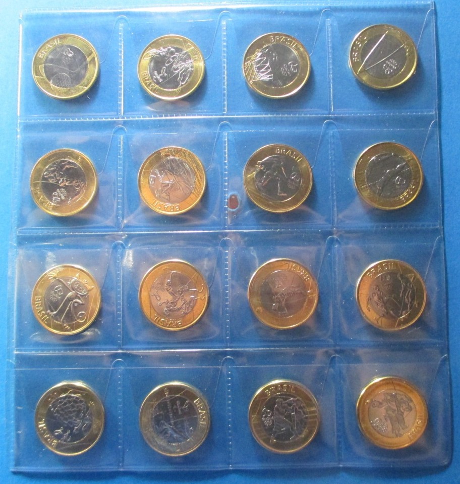 FULL SET 16 UNCIRCULATED COINS SPORTS 1 REAL BRAZIL 2016 RIO OLYMPIC ...