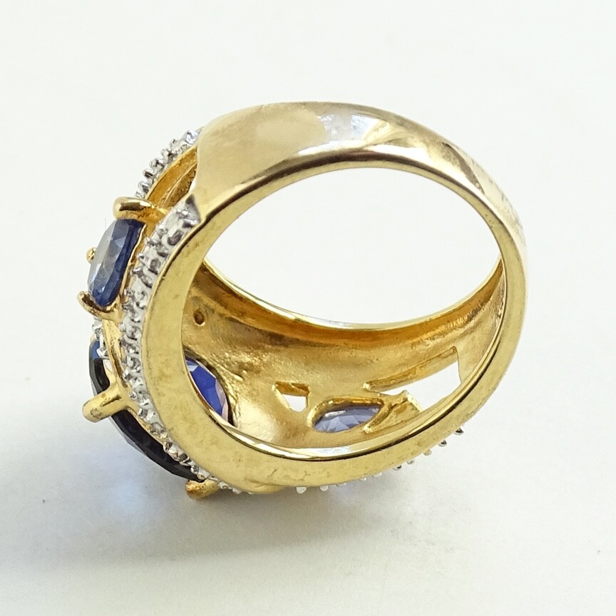 Ross Simons Lab Sapphire CZ Cocktail Ring Size 5 Gold Vermeil Over 925 ...