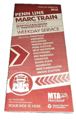 MARCH 2013 MARC PENN LINE PUBLIC TIMETABLE | eBay