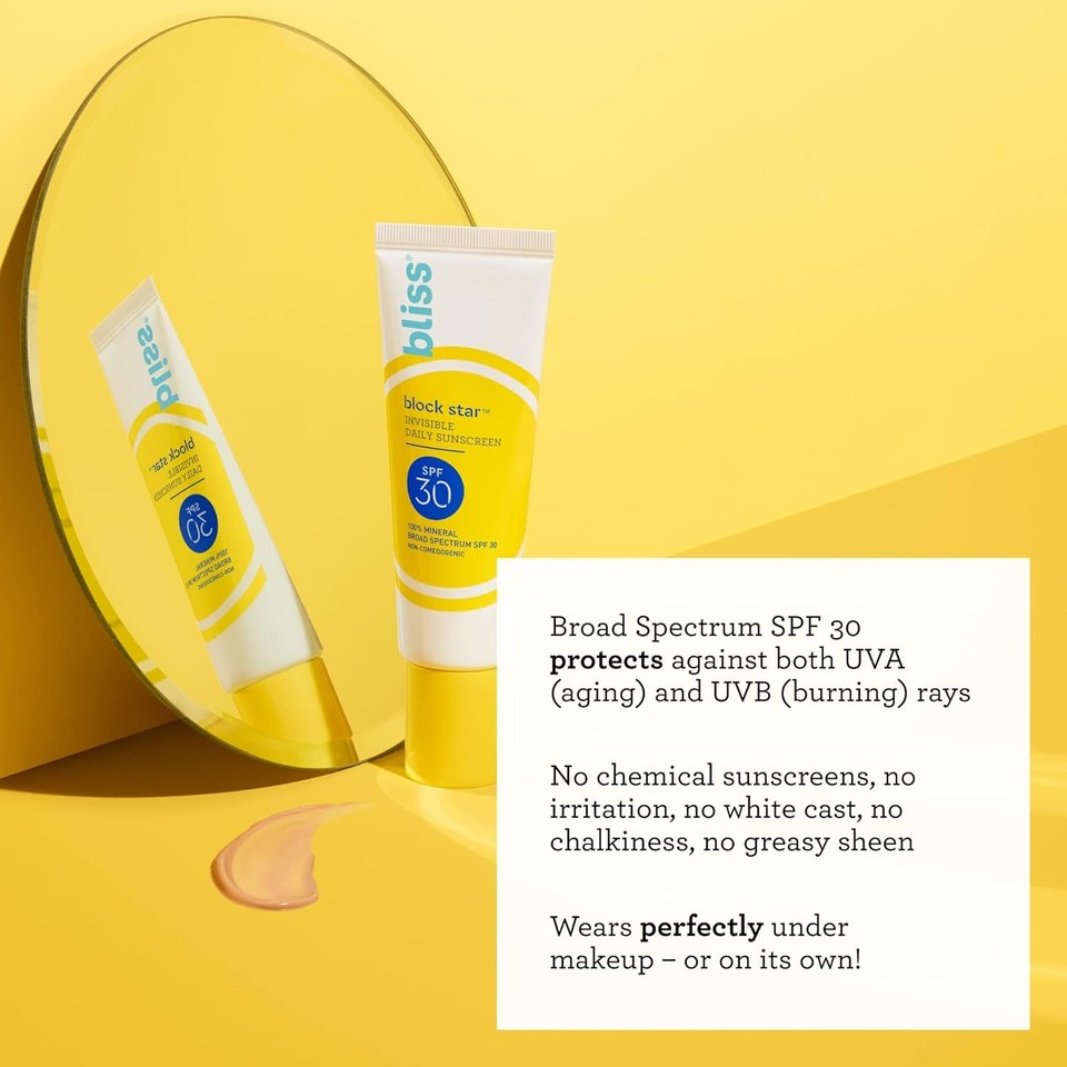 Bliss Block Star SPF 30 Invisible Daily Tinted Sunscreen with Zinc ...