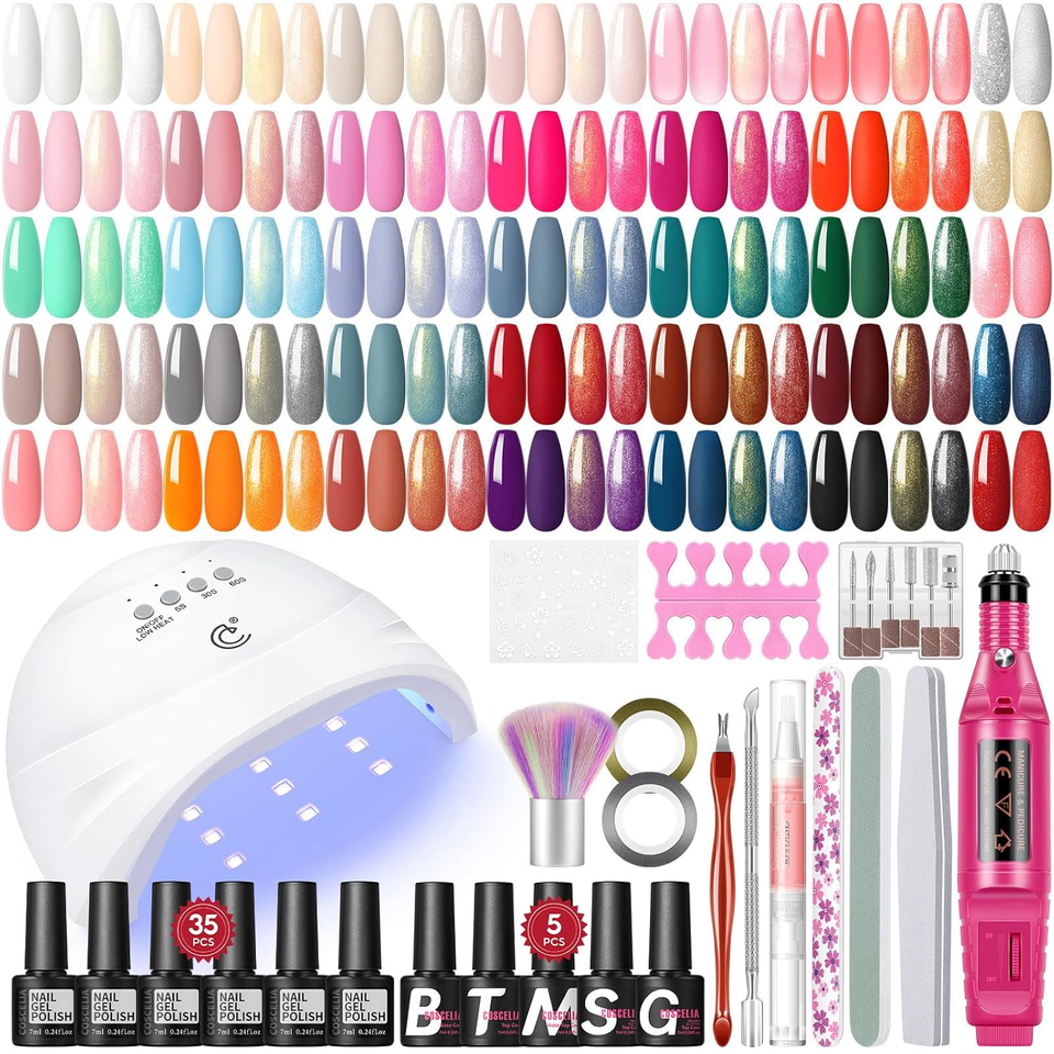 Gel Nail Polish Kit with U V Light and Drill Starter Kit 35 Colors Gel ...