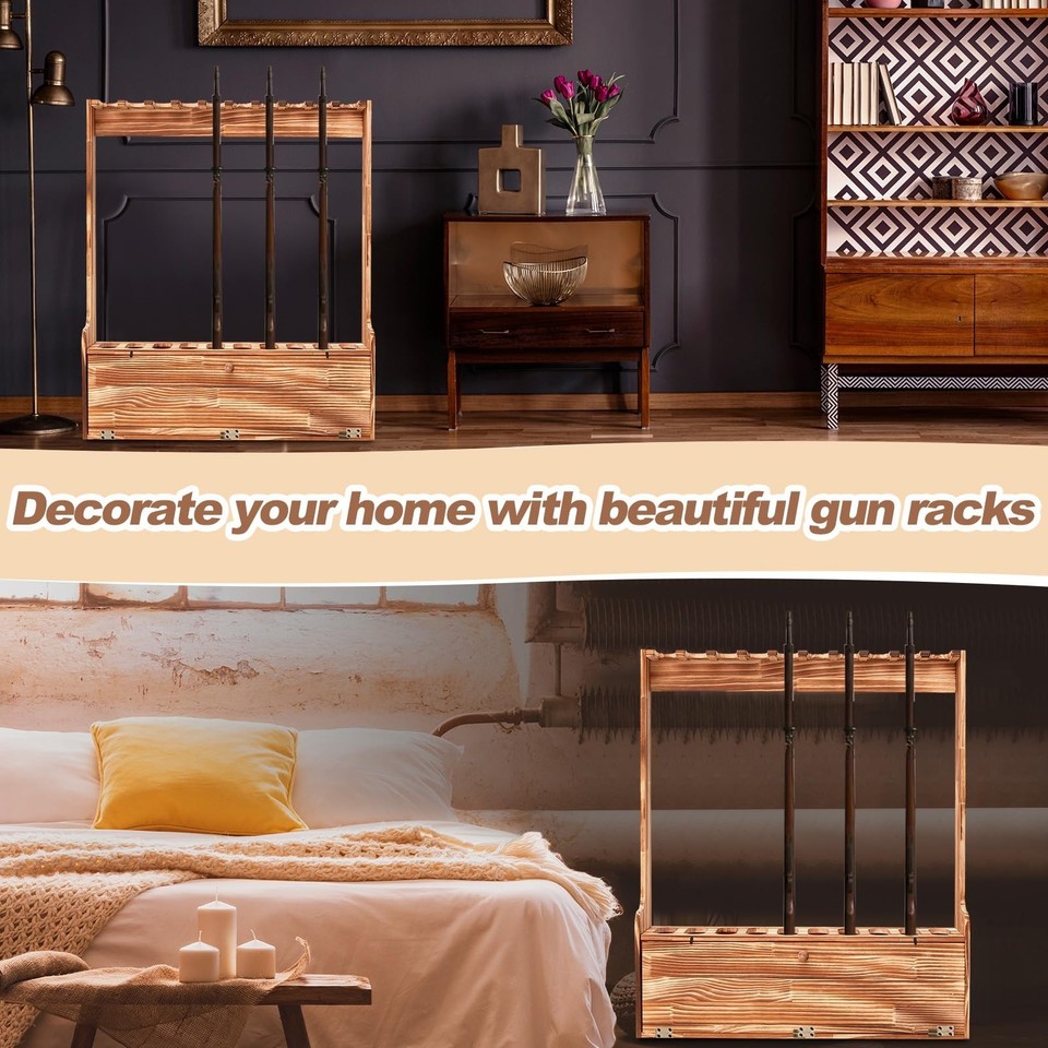 Gun Rack Wooden Standing Floor Gun Display Storage Rifle Gun Garage ...