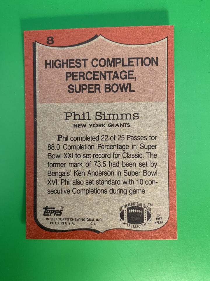 1987 Topps Phil Simms RB #8 New York Giants | eBay