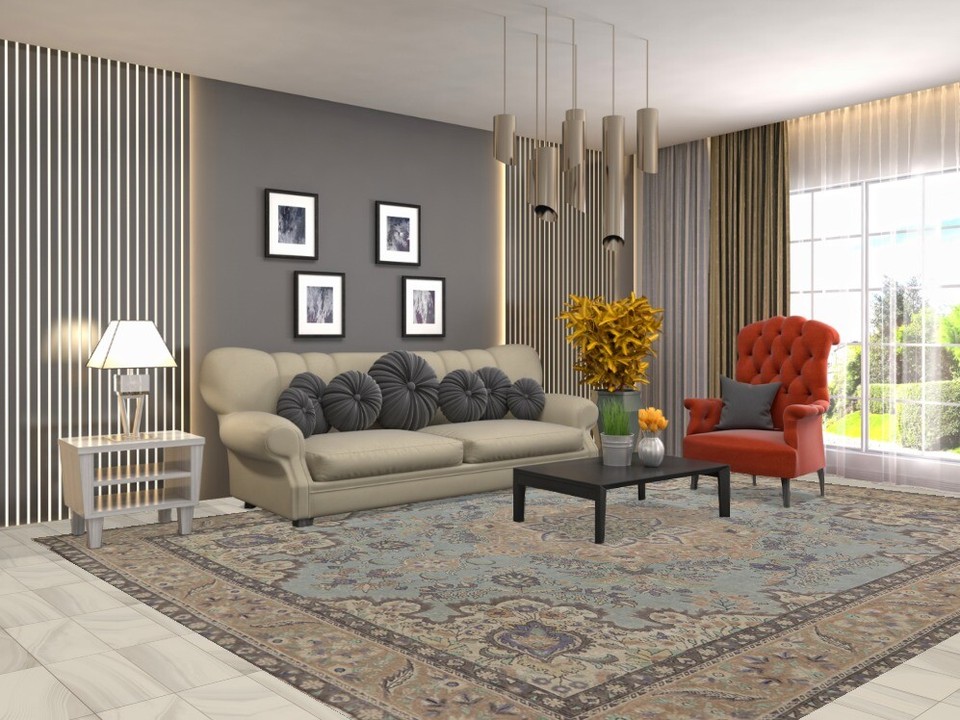 Traditional Handmade Wool Rug Light Blue Medallion Tebriz Area 9x12 | eBay