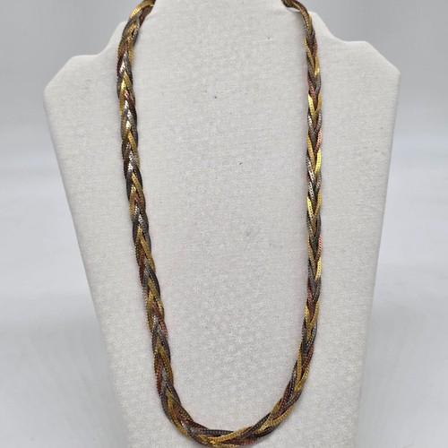 Tri-Color Braided Necklace With Silver/Gold/Copper-Tone Twist Barrel ...