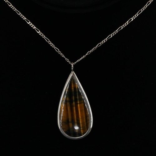 VTG Sterling Silver - Tigers Eye Teardrop Pendant 18" Figaro Chain ...