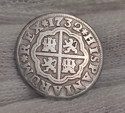 1 real Philip Felipe V of Spain spanish silver cross coin 1732 PA ...