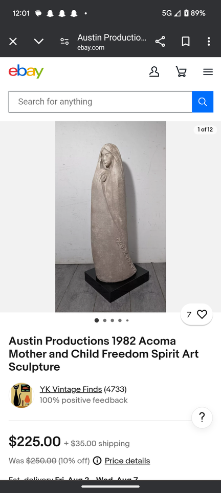 1982 Austin Productions Acoma Mother & Child Sculpture - Freedom Spirit ...