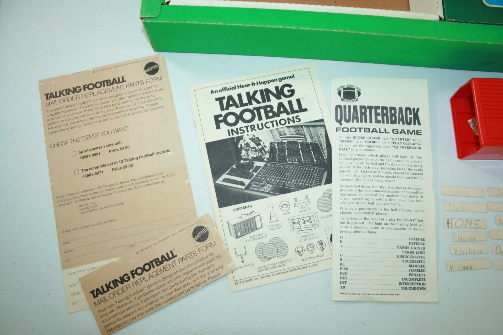 Vintage 1971 Mattel Talking Football Board Game READ DESCRIPTION | eBay