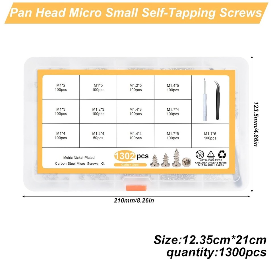 1300 Pcs Small Screws Great Set Self Tapping Phillips Pan Head Micro ...