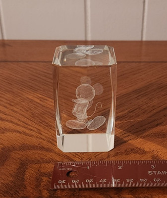 Mickey Mouse 3d Etched Disney Solid Crystal Glass 2"x2"x3" Paper Weight ...