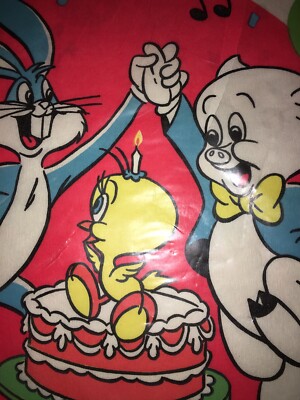 Vtg BUGS BUNNY TWEETY PORKY PIG Tablecloth Happy Birthday Warner Bros ...