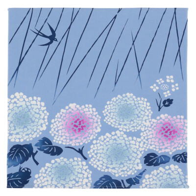 Japanese Cotton Handkerchief Hankachi 17" x 17" Swallow Hydrangea Made ...