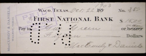 1917 WACO TEXAS First National Bank TX Check Nice Almost Uncirculated ...
