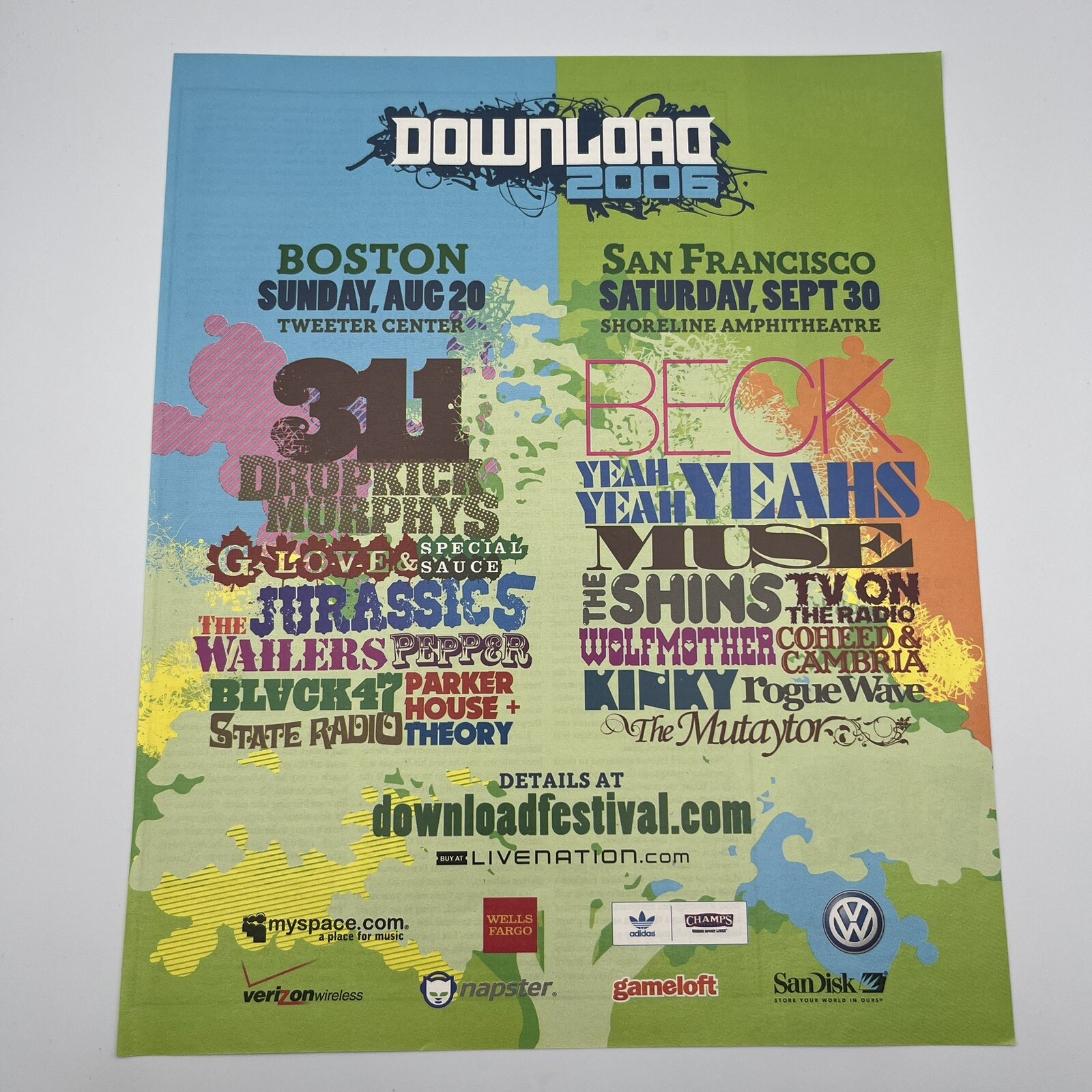 Download Festival 2006 Print Ad 9.75"x12" Boston San Francisco Beck ...