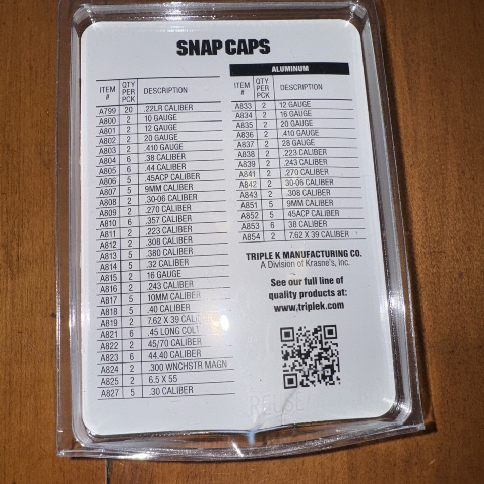 Triple K SNAP CAPS A801 Plastic Protective 12GA Spring Loaded 2 Pack ...