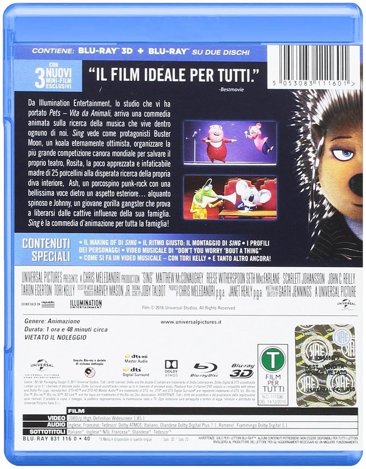 Sing (Blu-Ray 3D + Blu-Ray);Sing (Blu-ray) Buster Rosita Mike Ash (UK IMPORT) | eBay