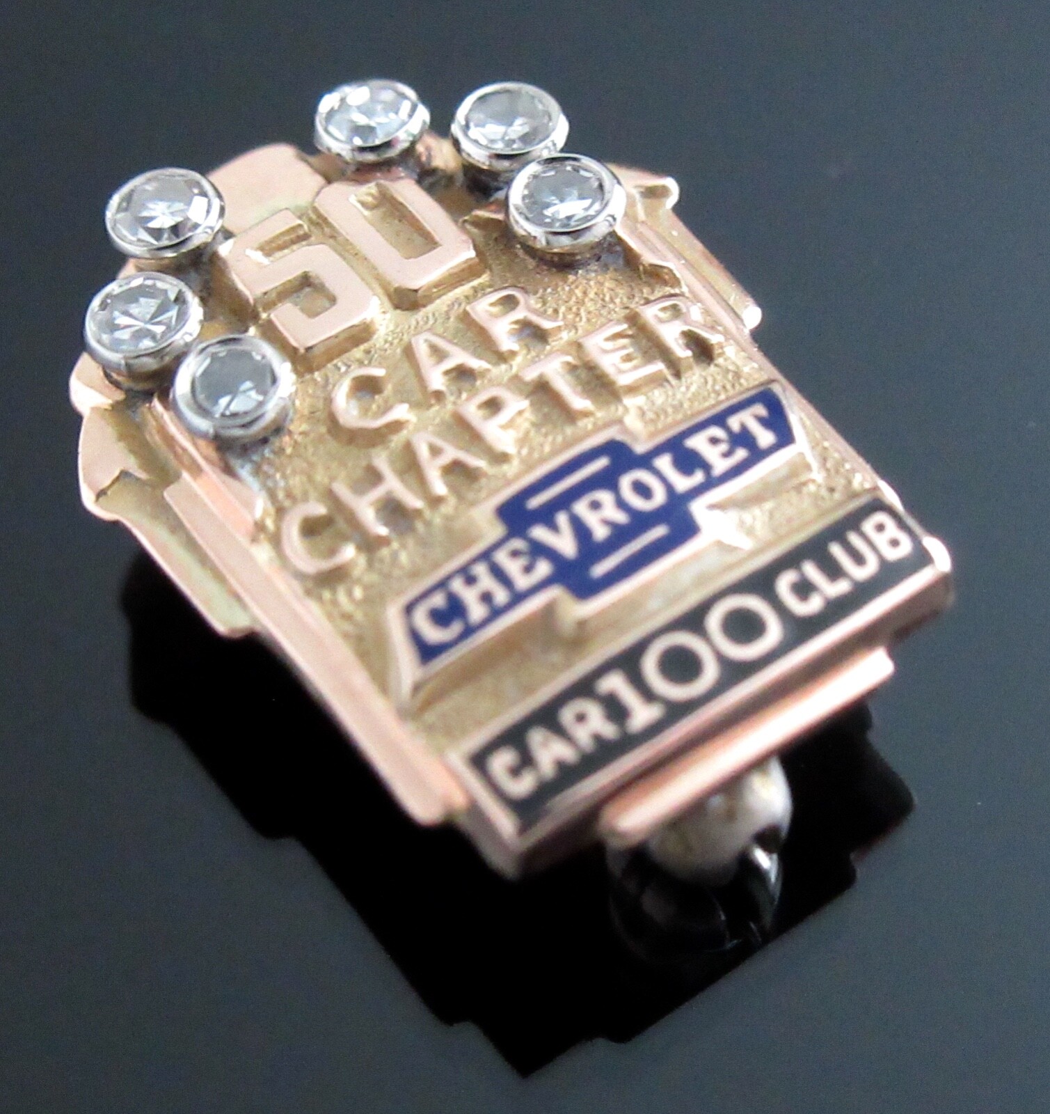 Vintage 10k Gold & 6 Diamond Chevrolet 100 Car Club Service Award Pin ...
