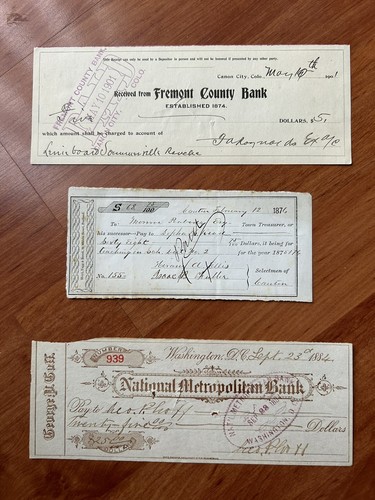 United States 1800's - 1900's: Three Different Old Bank Checks In Lot ...