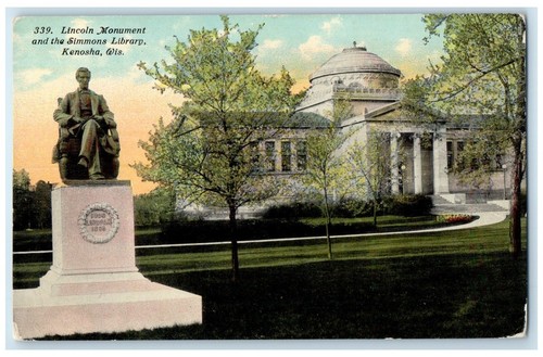 c1910 Lincoln Monument Simmons Library Statue Kenosha Wisconsin Vintage ...