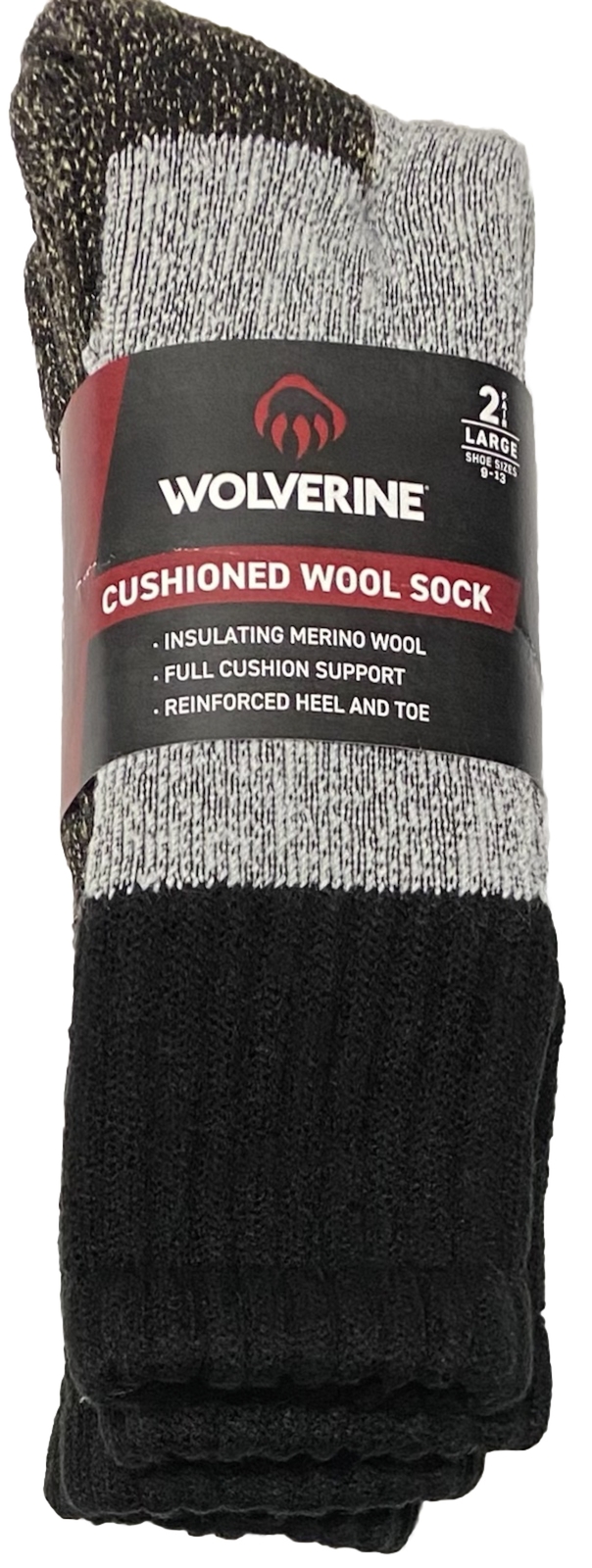 Wolverine 2-Pair Men's Cushioned Wool Socks Gray/Black | eBay