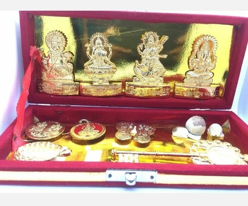 HINDU GOD STATUE YANTRA DIWALI PUJA BOX KUBERA GANESHA LAXMI SARASWATI ...