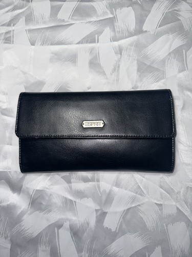 Vintage Esprit Women Black Leather Long Checkbook Full Wallet | eBay