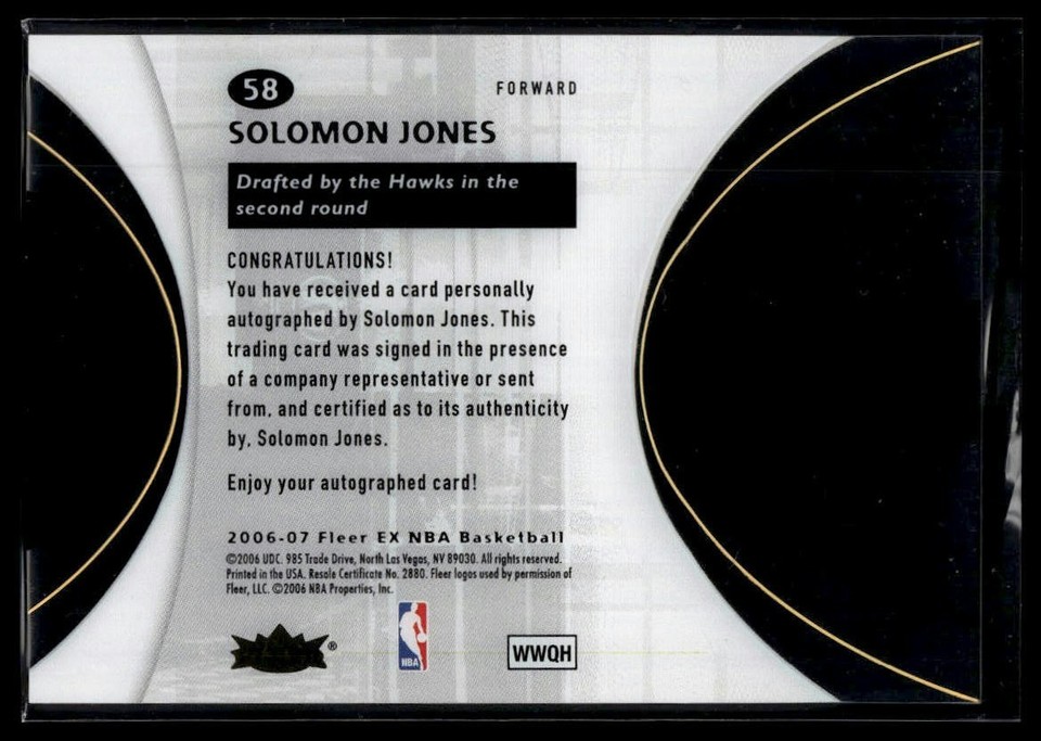 2006-07 E-X #58 Solomon Jones #/899 Rookie Auto SN,RC,AU | eBay