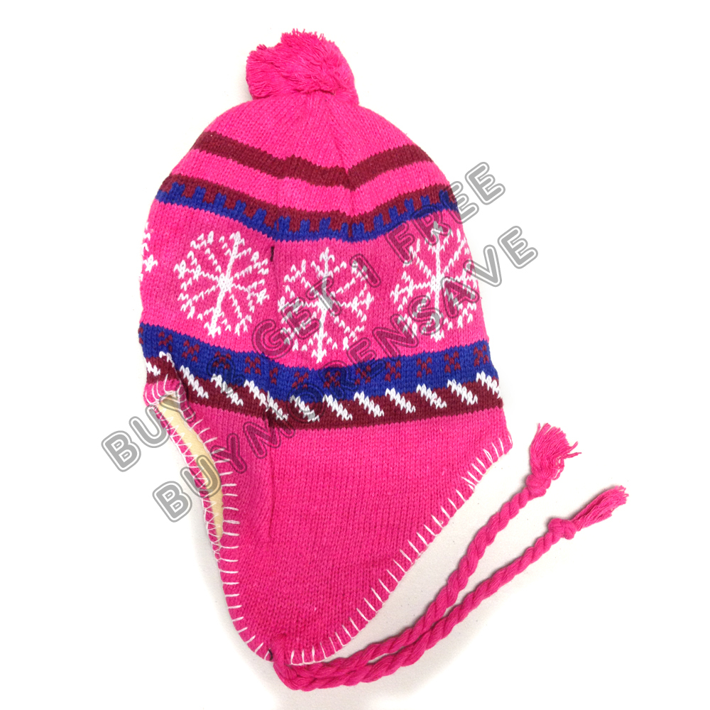 Winter Peruvian Ear Flap Ski Hat Beanie Cap Snow Flakes Color RANDOMLY ...