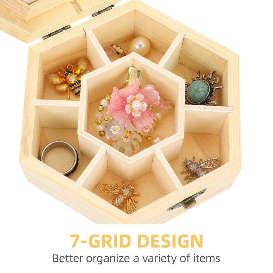 Unfinished Wooden Jewelry Box Jewellery Boxes Hexagon Organizers | eBay UK