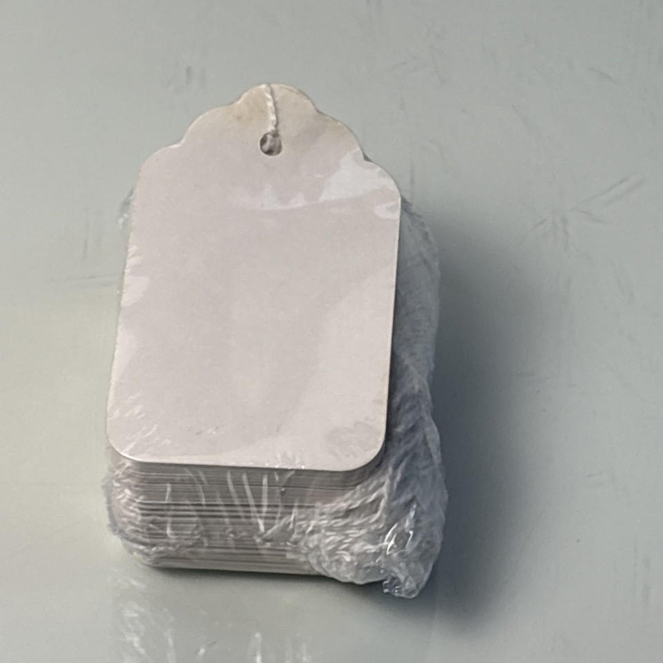 100 Blank White Paper Price Tags 1.33 x 2.75 w 5" String Retail Craft ...