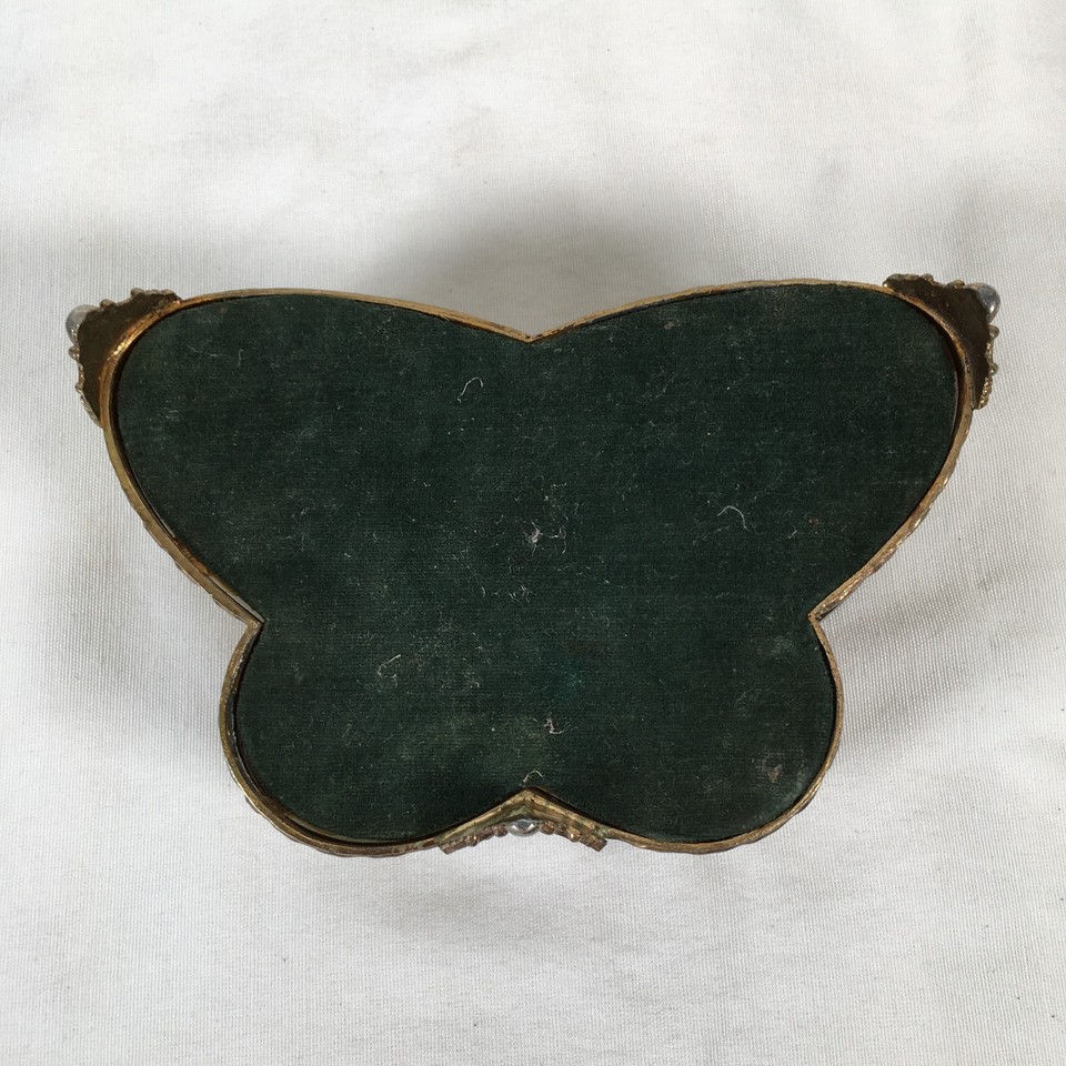Vtg Ormolu Butterfly Shaped Trinket Jewelry Box Gold Tone Filigree ...