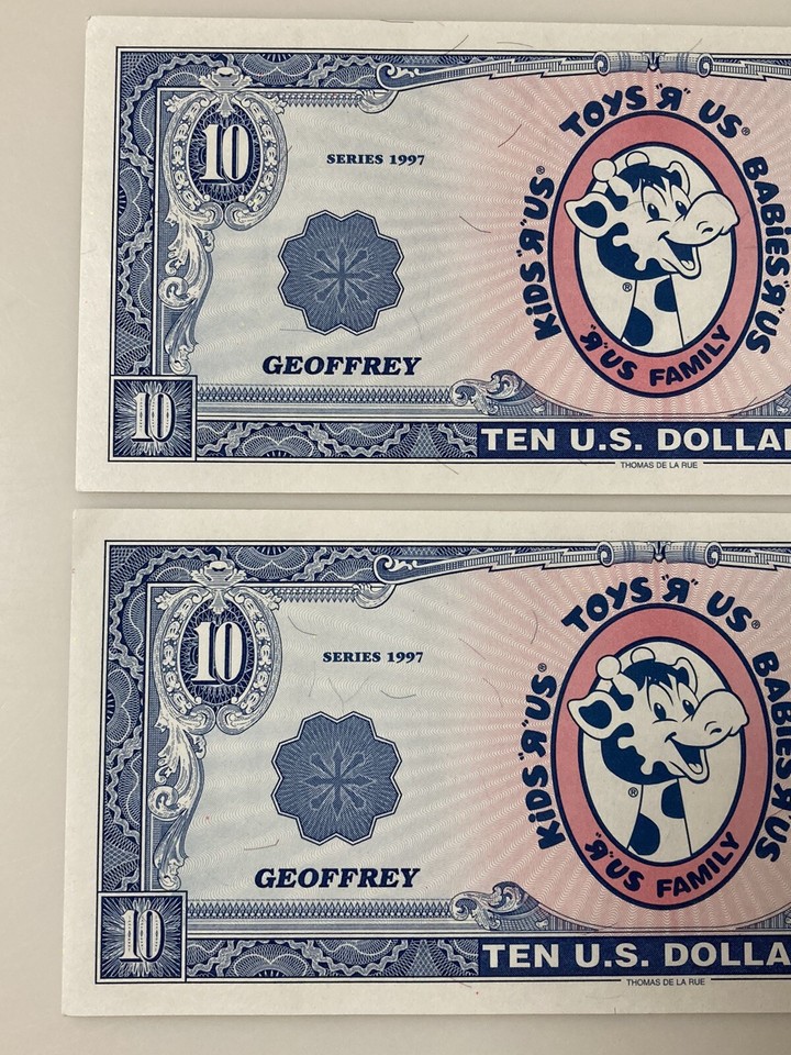 Toys R Us $10 Gift Certificates Geoffrey Money 1997 Series Sequential ...