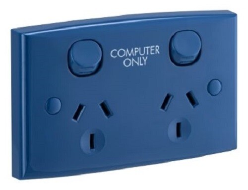 Clipsal TWIN SWITCHED SOCKET 10A 250V Marked "COMPUTER ONLY",Dark Blue ...