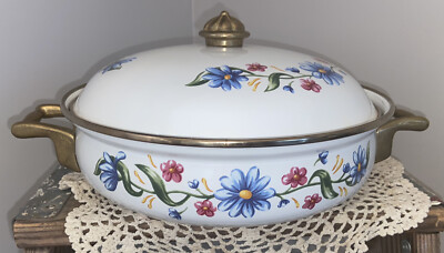 Vintage Regency Club Cooks Corner 3QT ENAMELED POT w BRASS HANDLES NEW ...