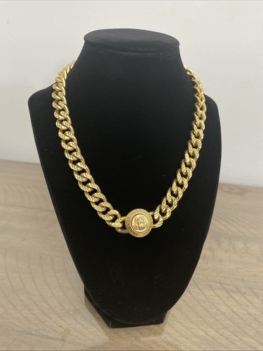 Versace Thick Cuban link Signature necklace Greek Key Print Medusa Gold ...
