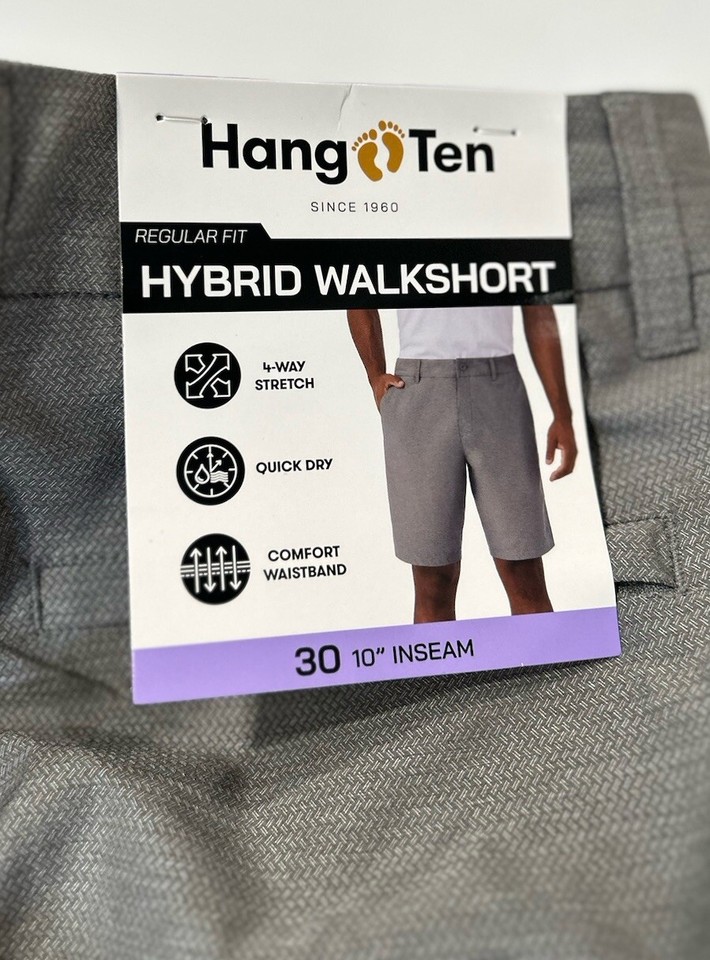 Hang Ten Men's Regular Fit Hybrid Walk Shorts, Gray, Size 30 | eBay