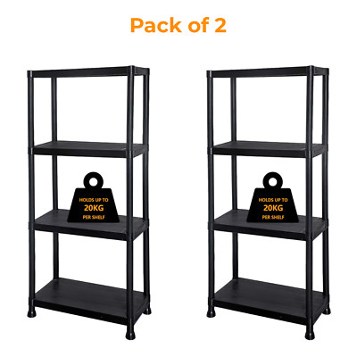 NEW! 2x 4 Tier Black Plastic Heavy Duty Shelving Racking Storage Unit ...