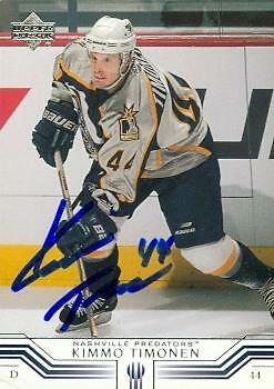 Kimmo Timonen autographed Hockey Card (Nashville Predators) 2001 Upper ...