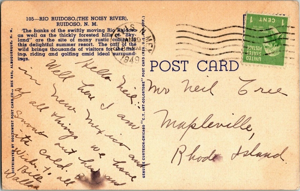 Vintage Postcard Rio Ruidoso (Noisy River) Ruidoso New Mexico Post 1949 ...